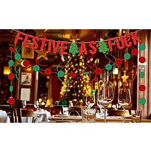 Glitter Festive As Fuck Banner,Christmas Banner with Christmas Trees,Christmas Mantle Decor,Fireplace Christmas Decorations,Friendsmas Banner,Christmas Home Decorations,Holiday Decorations.