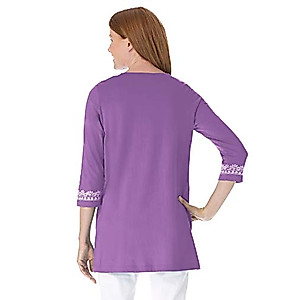 Woman Within Women's Plus Size Embroidered Knit Tunic - 18/20, Grenadine Orange