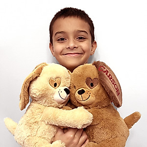 Let's Make Memories Personalized Hugging Plush Puppies - Puppy Love - Dog Stuffed Animal for Kids - Valentines Day - Birthday - For Boy - For Girl - Te Quiero - Familia - I Love You - Family - Puppies