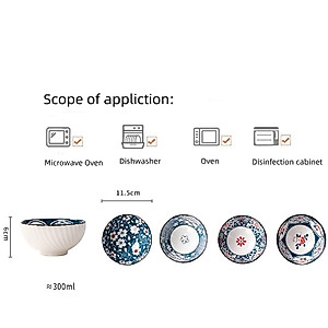 RYUHYF ceramic bowl, Japanese rice bowl, with gift box. 10 oz thick blue and white porcelain bowl, kitchen cereal bowl, dessert bowl (Two bowls set)