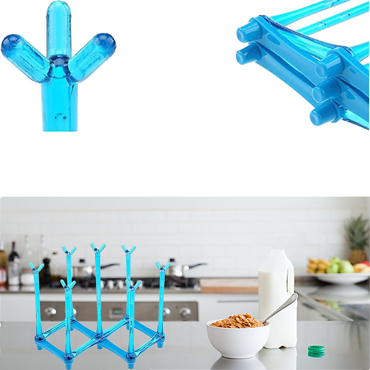 2 Pack Retractable Cup Drying Rack, Drinking Glass and Sports Bottle Drainer Stand, Plastic Bag Dryer and Mug Tree for Kitchen Countertop