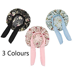 3 Pieces Kids Satin Bonnet Silky Sleep Cap Wide Elastic Band Hair Bonnet for Girls Toddler Child Flowerblackpb