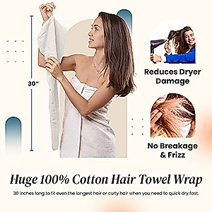 Extra Large Waffle Cotton Hair Towel Wrap - 30 inches Long, 400 GSM, Ultra Absorbent, Quick Dry Hair Turban for Women, Ideal for Long and Curly Hair, Perfect for Plopping (Coral White)