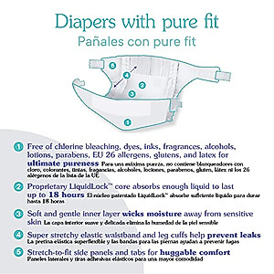 PurePail Disposable Diapers — Size 4 — 22-37 lbs — Chemical Free for Sensitive Skin — Unscented — Just Pure Fit — 152 Count