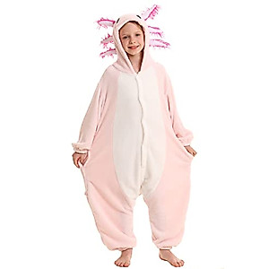 DELEY Unisex Adult Axolotl Onesie Pajamas, Flannel Animal One Piece Costume Sleepwear Halloween Cosplay Homewear