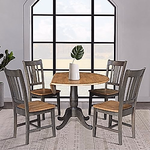 IC International Concepts 42-Inch Round Drop Leaf Dining Table Set with 4 Chairs, Ideal for Small Spaces and Dining Rooms - Hickory/Washed Coal Finish