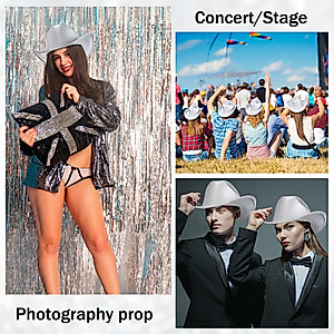 Silicherry 4 Pcs Halloween Cowgirl Hat Sequin Bling Cowboy Hats DIY Shiny Disco Western Hats for Women Men Cosplay Party(Silver)