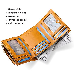 CHANPINCL RFID Vintage short women's wallet safe large-capacity coin purse double large banknotes multi-card wallet (Yellow)