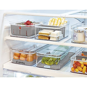 iDesign Crisp Produce Plastic Refrigerator and Modular Stacking Pantry Bin with Lid and Removable Inner Basket, Perfect for Washing Vegetables, Fruit, Lettuce, BPA Free 15.72" x 6.32" x 3.76"
