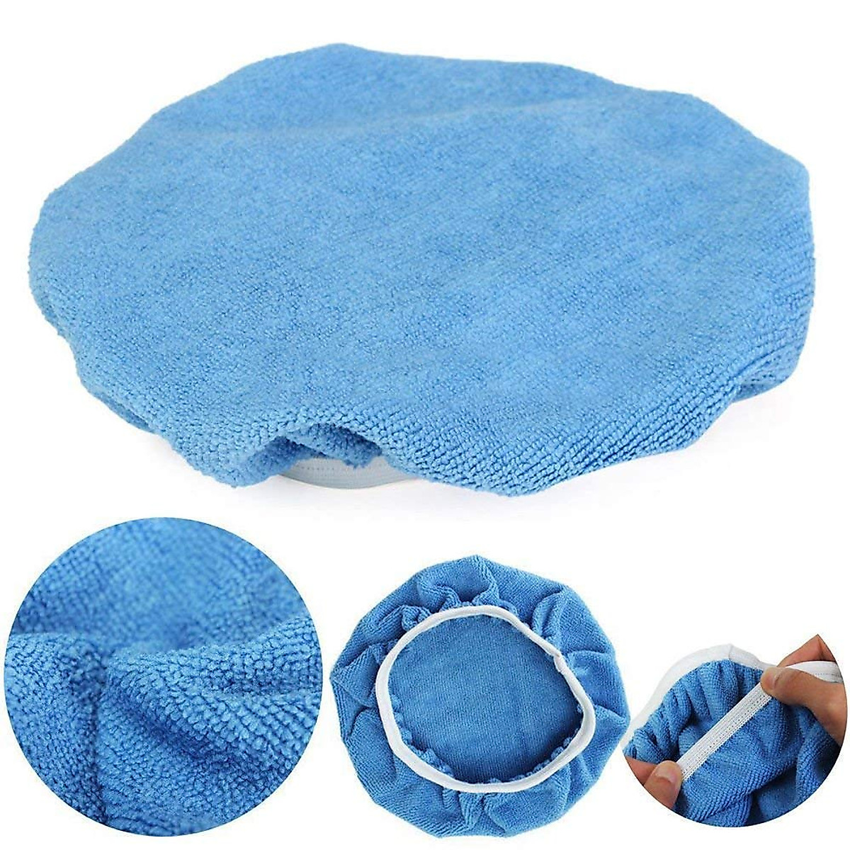 ZYTC Car Polishing Waxing Sleeve Polisher Pad Bonnet Microfiber Pad Soft Pack of 5 (Light Blue, 9"-10")