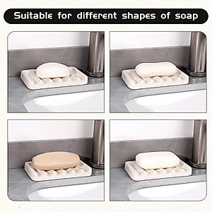 Soap Dish, Ceramic Self Draining Soap Holder, Beige Bar Soap Holder for Shower, Soap Dishes for Bathroom, Easy to Clean Keeps Soap Dry, ANTIS'S HOME