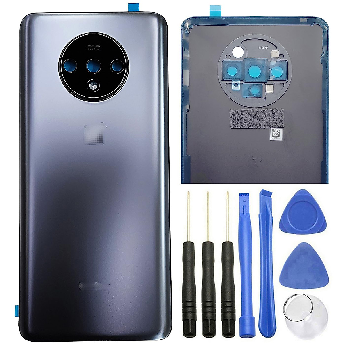 ubrokeifixit for OnePlus 7T Housing Rear Glass Back Door Cover Replacement/Adhesive for OnePlus 7T HD1900 HD1901 Dual SIM 6.55"(NOT for 7T Pro 6.67") (Silver(Back Glass Cover+Camera Lens))