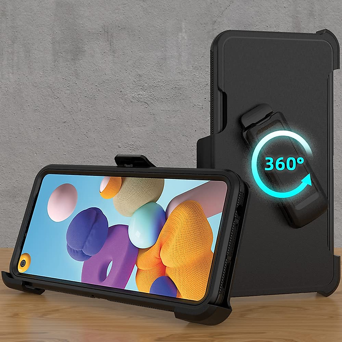 TASHHAR Phone Case for Samsung Galaxy A21 Phone, Heavy Duty Hard Shockproof Armor Protector Case Cover with Belt Clip Holster for Samsung A21 (Black)