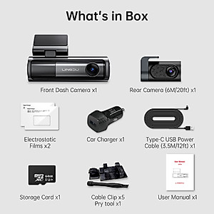 LINGDU LD06 5K Dash Cam, Real 4K+2K Dash Cam Front and Rear, Dash Camera for Cars Include 64GB Card, Built in 5GHz WiFi GPS, Voice Control, Super Night Vision, WDR, Parking Mode