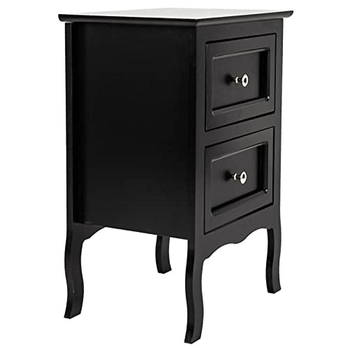 FFNUM Bedside Table Nightstand 2-Tier, Country Style Bedside Cabinet with 2 Drawers for Living Room and Bedroom- (Black) Night Stand