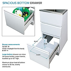 Transolid TC2D-1522-W All-in-One 15.5 in. x 22.4 in. x 34.9 in. Metal Drop-In Laundry/Utility Sink and Cabinet in Gloss White