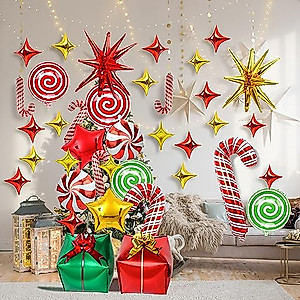 46Pcs Merry Christmas Candy Foil Balloons, Christmas/Birthday Decorations Xmas Party Supplies, Christmas Balloons Garland Arch Kit, Cane Swirl Mylar Candies Balloons, Winter New Year Holiday Party