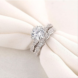 LVSHI Fashion Women 925 Sterling Silver Wedding Ring Set Eternal Love Collection Anniversary Promise Ring Flash Diamond Round Engagement Ring Size 6-10 (Size 7),C3