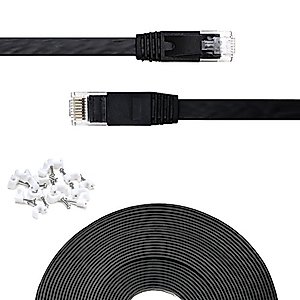 Cat 6 Ethernet Cable 35 ft Flat Black,Solid Cat6 High Speed Computer Wire with Clips & Rj45 Connectors for Router, Modem, Faster Than Cat5e/Cat5, (35ft, 1 Pack, Black)