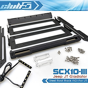 Club 5 Racing Scale Steel Roof Rack w/Dual LED Light Bars for Axial SCX10 III Jeep JT Gladiator