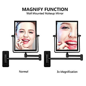 QiMH 3X Magnified Wall Mounted Mirror, Rectangular 8x6 Inch with Extendable Arm | Polished Chrome Finish Double-Sided Swivel Mirror