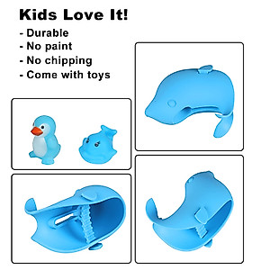 Bath Spout Cover - Tub Faucet Cover Baby - Bathtub Faucet Cover for Kids - Kids Bathroom Accessories Tub Faucet Protector for Baby - Soft Silicone Spout Cover Blue Sea Lions