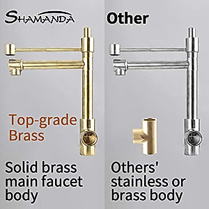 SHAMANDA Commercial Pre-Rinse Kitchen Faucet, High Arc Kitchen Sink Faucet with Pull Down Spring Spout and Pot Filler, Brushed Gold, L40001-3