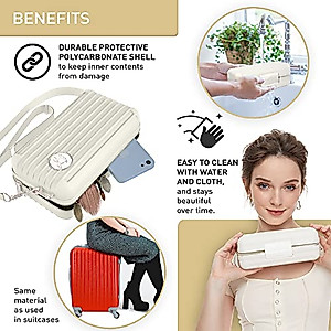 Aestoria Hardshell White Clutch Purses for Women, Adjustable Leather Strap with Light Weight & High Resistance Polycarbonate Clutch Bag, Cross Body White Clutches for Women, Carteras De Mujer