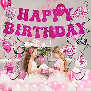 Western Cowgirl Party Hanging Decorations,Disco Cowgirl Birthday Party Decorations Hot Pink Happy Birthday Banner Disco Cowgirl Hanging Swirls Bachelorette Party Decor Supplies for Women Girls