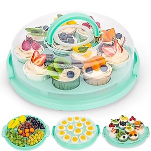 HANSGO Round Cake Carrier, Cake Container with Lid and Handles 3-in-1 Multipurpose Cake Keeper Holder Platter for Cupcake Devil Eggs 10 Inch Cake Dishwasher Safe