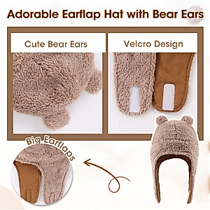 Bear Baby Winter Hat Toddler Earflap Beanie Unisex Infant Snow Cap Warm Fleece Kids Trapper Hats for Girls Boys 0-36M(Khaki,S)