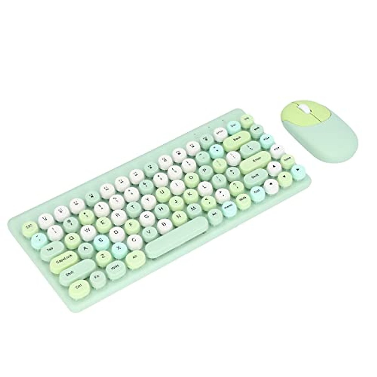 Wireless Keyboard and Mouse Combo for,Wireless Cute Mix Color 86 Keys Retro Round Concave Wireless Keyboard,Professional 1200DPI Gaming Keyboard Mouse (Green)