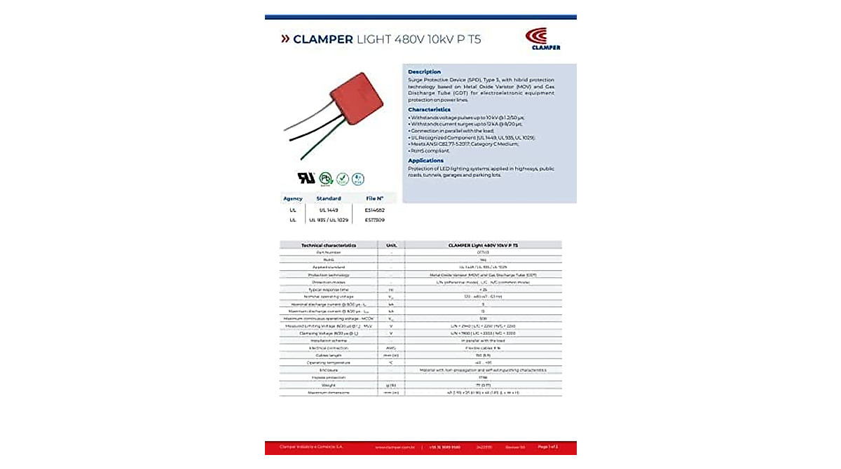 CLAMPER Surge Protector for LED Lighting - 10kV Protection