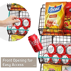 X-cosrack Stackable Pantry Baskets Household Food Storage Organizer with Handles 3 Pack-15.7 Wide, Foldable Snack Rack Stand with Open Front Stacking Farmhouse Bins for Countertop Cabinets Kitchen