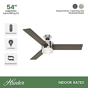 Hunter 54in Contemporary Ceiling Fan with Remote Control in Brushed Nickel (Renewed)