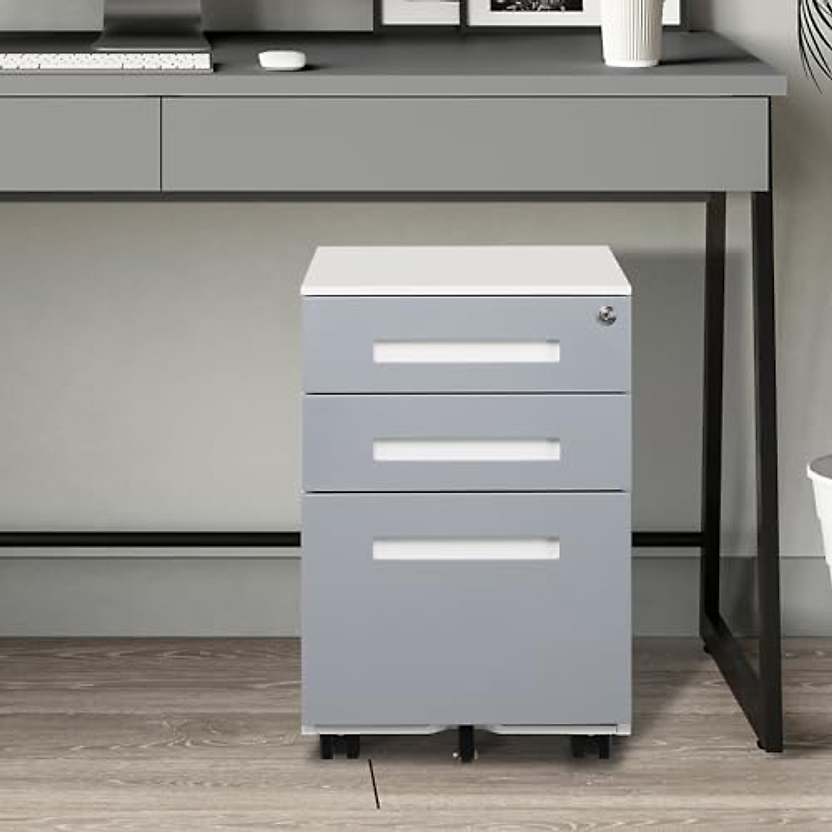 Godappe 3 Drawer Mobile File Cabinet, Metal Vertical Filing Cabinet with Lock Anti-tilt Design Rolling Filing Cabinet Under Desk File Cabinet fits Letter/Legal/A4 Size for Home Office(Grey)