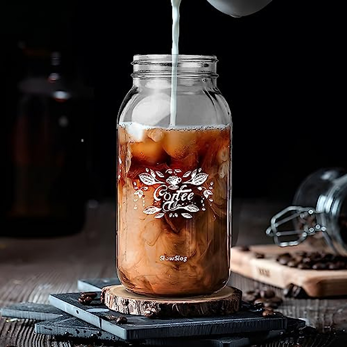 Slow Slog Cold Brew Coffee Maker, 64oz Cold Brew Mason Jar Pitcher with Lid, Iced Coffee Maker with Stainless Steel Filter for Iced Tea, Sun Tea, Lemonade, Leak Proof