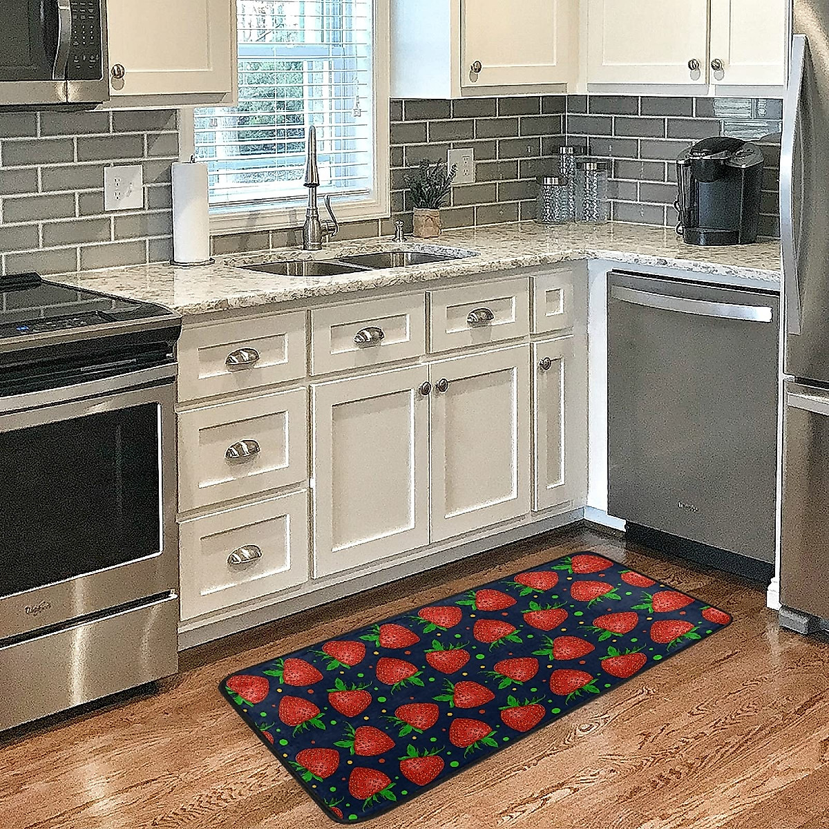 YiGee Fruit Strawberry Kitchen Rug Mat Runner, Washable Waterproof Anti Fatigue Non Slip Memory Foam Rubber Backing Comfort Standing for Floor Home Office Laundry 39x20 In, Multi, Large, (B02D19028)