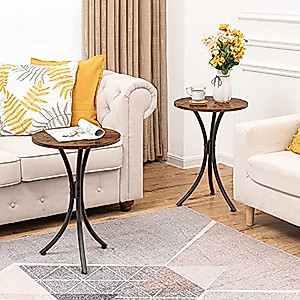 HOOBRO Side Tables, Set of 2 Round End Table, Industrial Sofa Couch Table, X Base Home Decor Accent Table for Small Space in Living Room, Bedroom and Balcony, Stable Metal Frame, Rustic Brown BF06BZ01