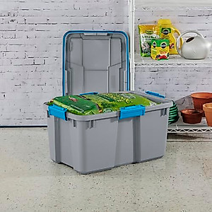 Sterilite 30 Gal Gasket Tote, Heavy Duty Stackable Storage Bin with Latching Lid, Plastic Container to Organize Basement, Gray Base and Lid, 3-Pack