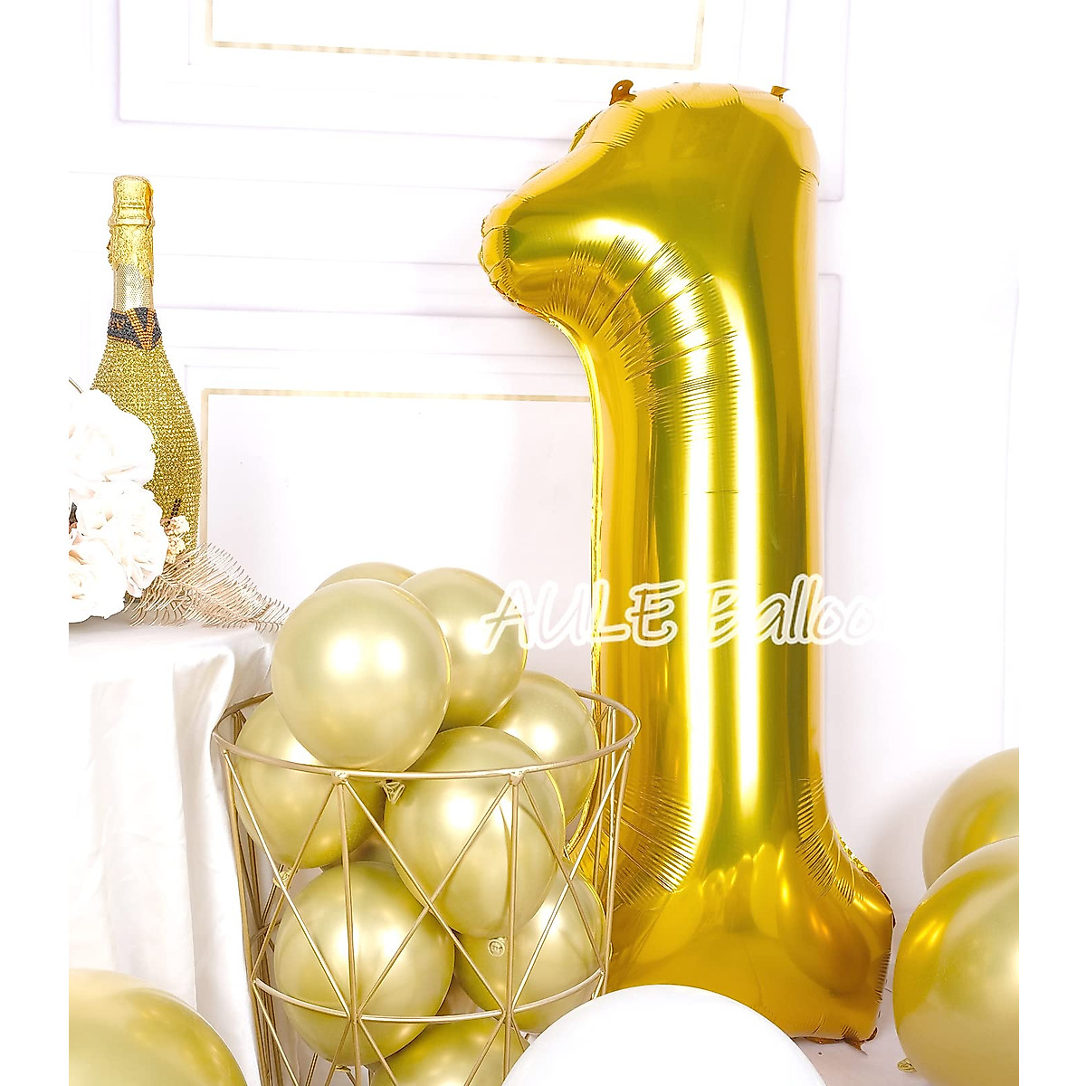 AULE 40 Inch Big Gold 1 Balloon Number Large Foil Helium Number Balloons 0-9 Jumbo Giant Happy 1st Birthday Party Decorations for Boy or Girl Huge Mylar Anniversary Party Supplies