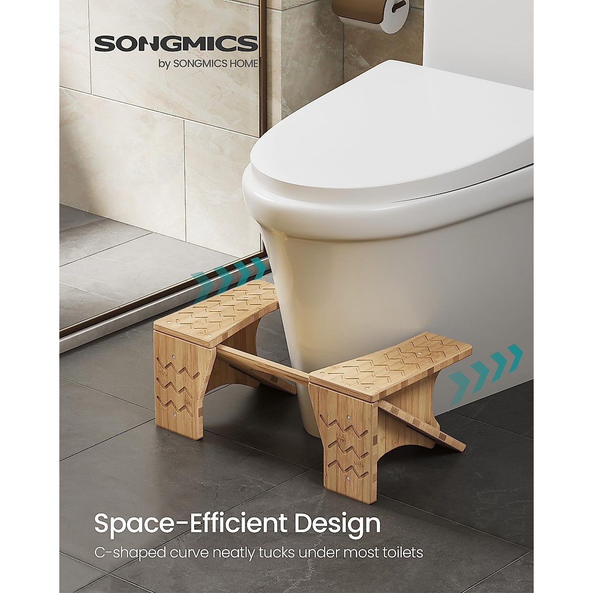 SONGMICS Bamboo Toilet Stool, Adjustable Poop Stool with Non-Slip Grooves, Height Convertible to 6.9 or 9.5 Inches, Squat Potty Stool for Bathroom, Space-Saving, Natural Beige UBCB111N01