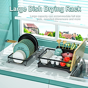 Vasysvi Dish Drying Rack with Drainboard for Kitchen Counter,2 Tier Dish Drainer Set with Utensils Holder，Large Capacity Stainless Steel Dish Racks Bonus with Drying Mat