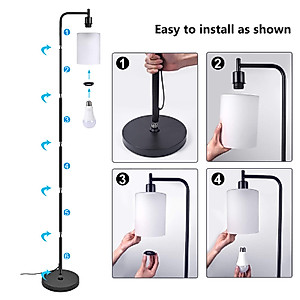 Industrial Floor Lamp,4 Color Tempratures Farmhouse Lamp with Remote & Foot Control, Rustic Standing Lamps with Hanging Jade Matte Glass Shade for Living Room,Bedrooms(9W Led Bulb Included),Black
