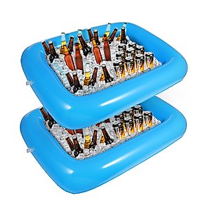 HEMOTON 2 PCS Inflatable Serving Bar, Salad Bar Tray Food Drink Containers, Buffet Cooler with Drain Plug, Picnic Ice Food Serving Trays, for Indoor Outdoor BBQ Camping Picnic Pool Party Supplies