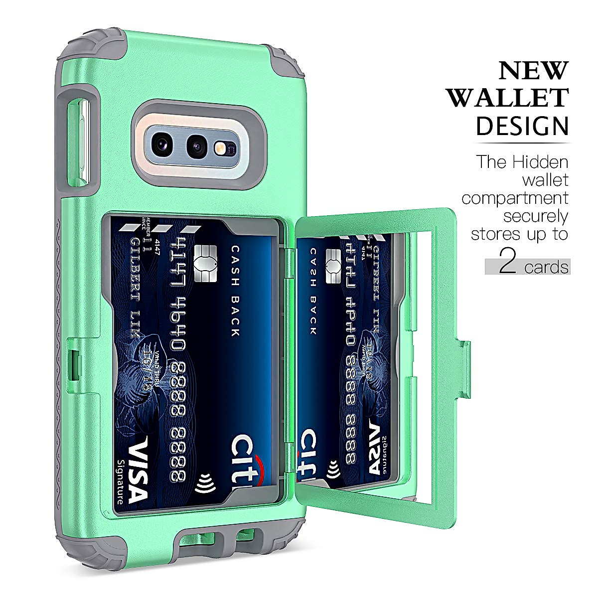 WeLoveCase Galaxy S10e Wallet Case Built in Screen Protector S10e Defender Wallet Card Holder Cover with Hidden Mirror 3 Layer Shockproof Heavy Duty Protection Case for Samsung Galaxy S10e Mint