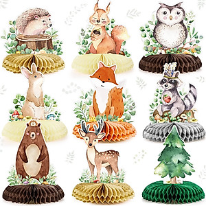 Fumete 9 Pack Woodland Animals Honeycomb Centerpieces 3D Table Topper Woodland Animals Centerpieces Woodland Baby Shower Decorations for Girl Boy Forest Theme Baby Shower Birthday Party Camping Decor