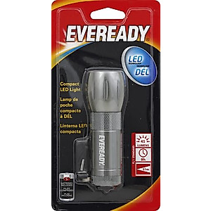 Eveready Compact LED Metal Flashlight​​​​ Water Resistant, Includes 3 Super Heavy Duty AAA Batteries, 21 Lumens , Black