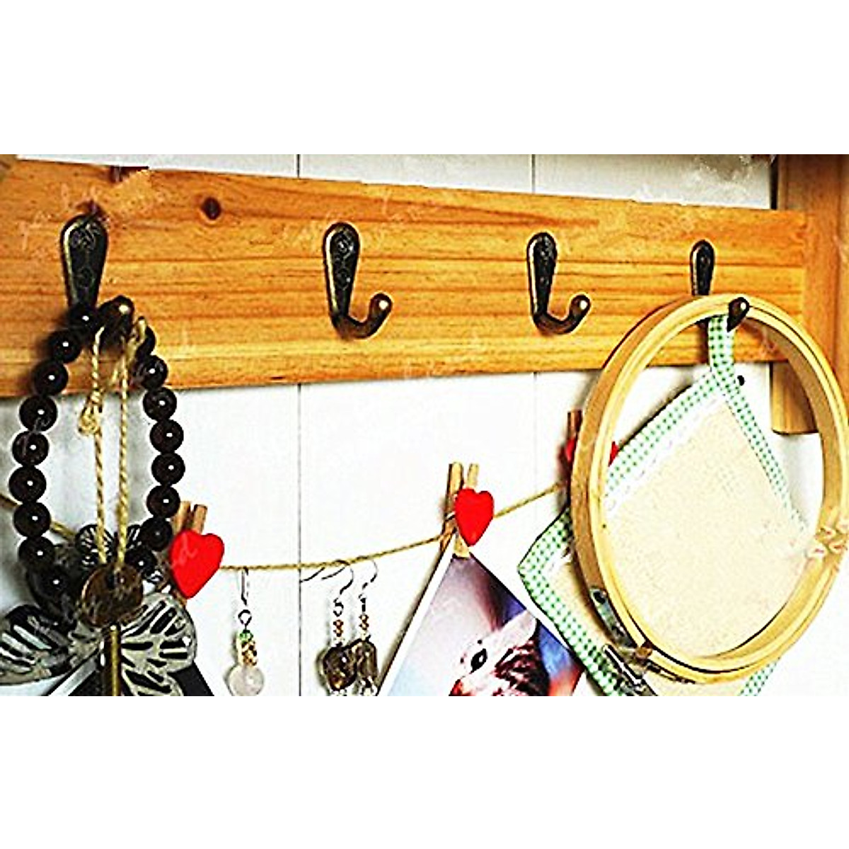 Yansanido Pack of 24 Mini Bronze Tone Vintage Style Double Hole Metal Single Hook Hangers Door Hook Hanging with 48 Screws