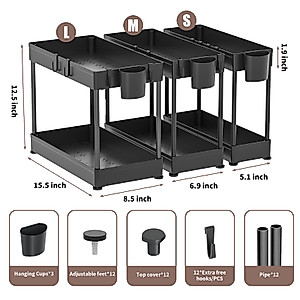 3 Pack Under Sink Organizer, 2 Tier Under Bathroom Sink Storage Organizer, Sturdy Bathroom Storage Shelf, Multi-purpose Bath Collection Baskets for Kitchen Countertop Cabinet Pantry